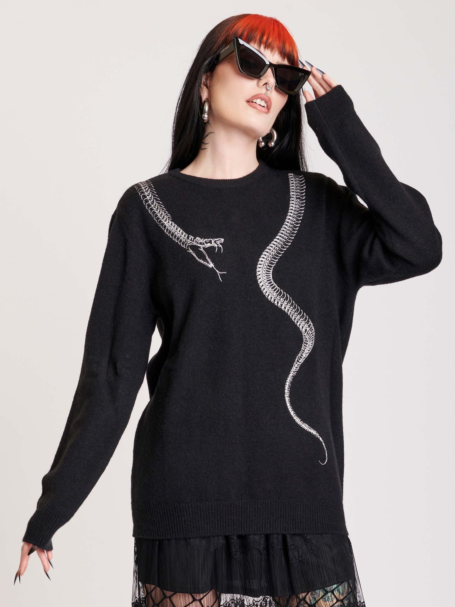 Embroidered Snake Sweater – Midnight Hour