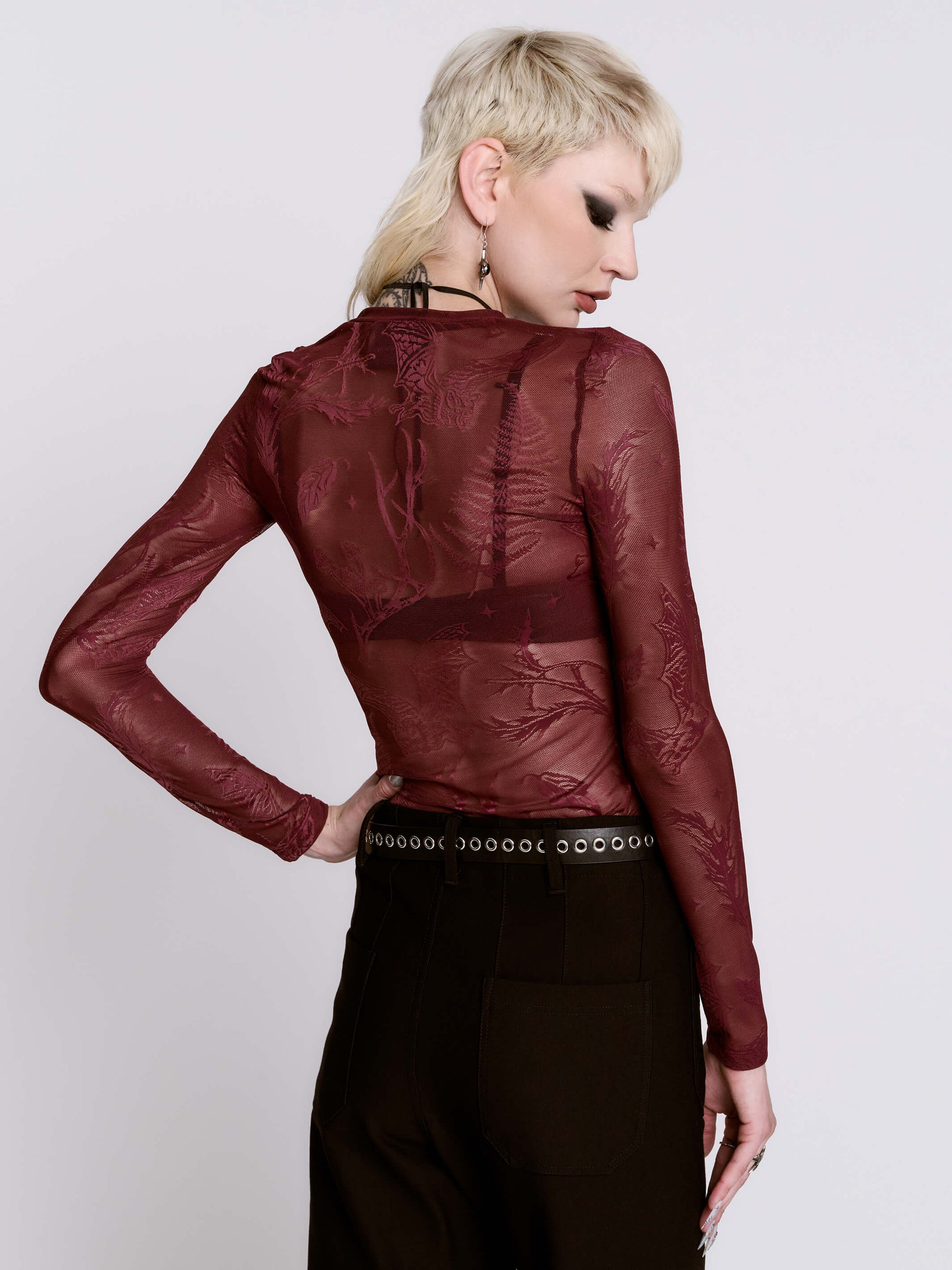 Oxblood Bat Mesh Top – Sheer Gothic Layering Top by Midnight Hour ...