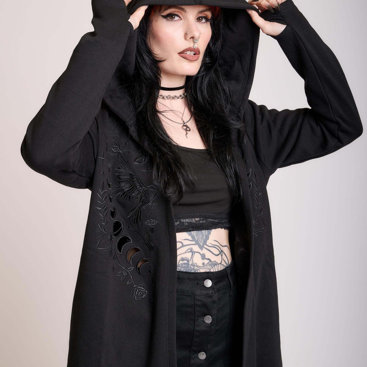 Raven Embroidered Cloak – Midnight Hour