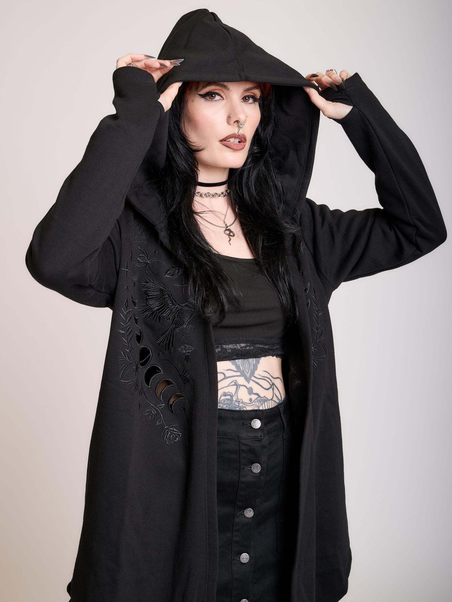 Raven Embroidered Cloak – Midnight Hour