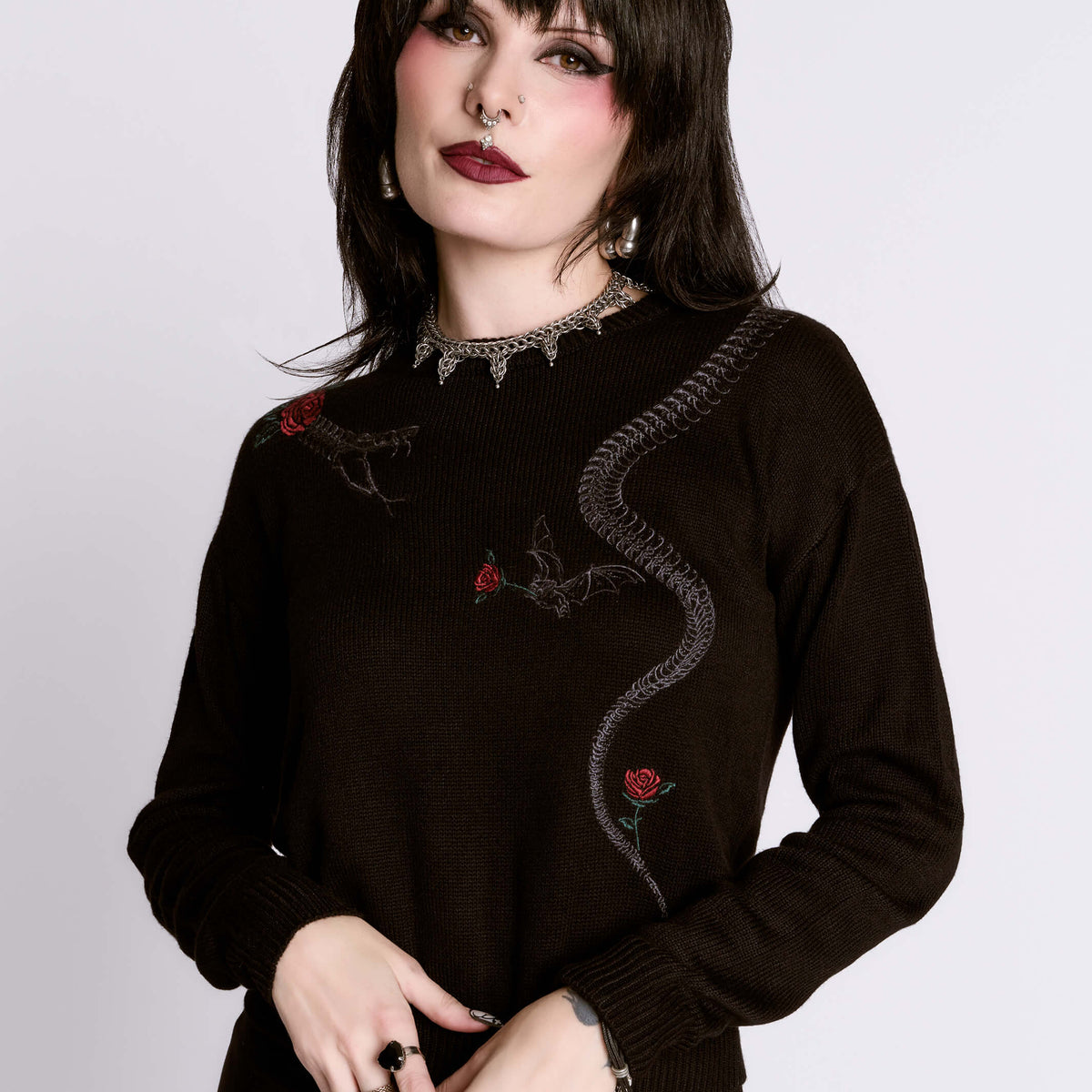 Embroidered Snake Rose Sweater – Midnight Hour