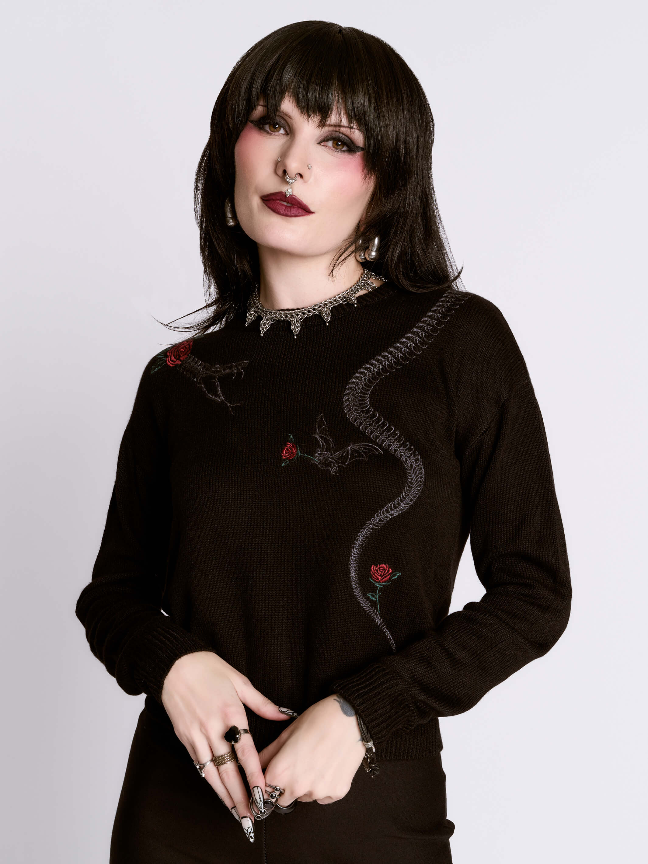 Embroidered Snake Rose Sweater – Midnight Hour