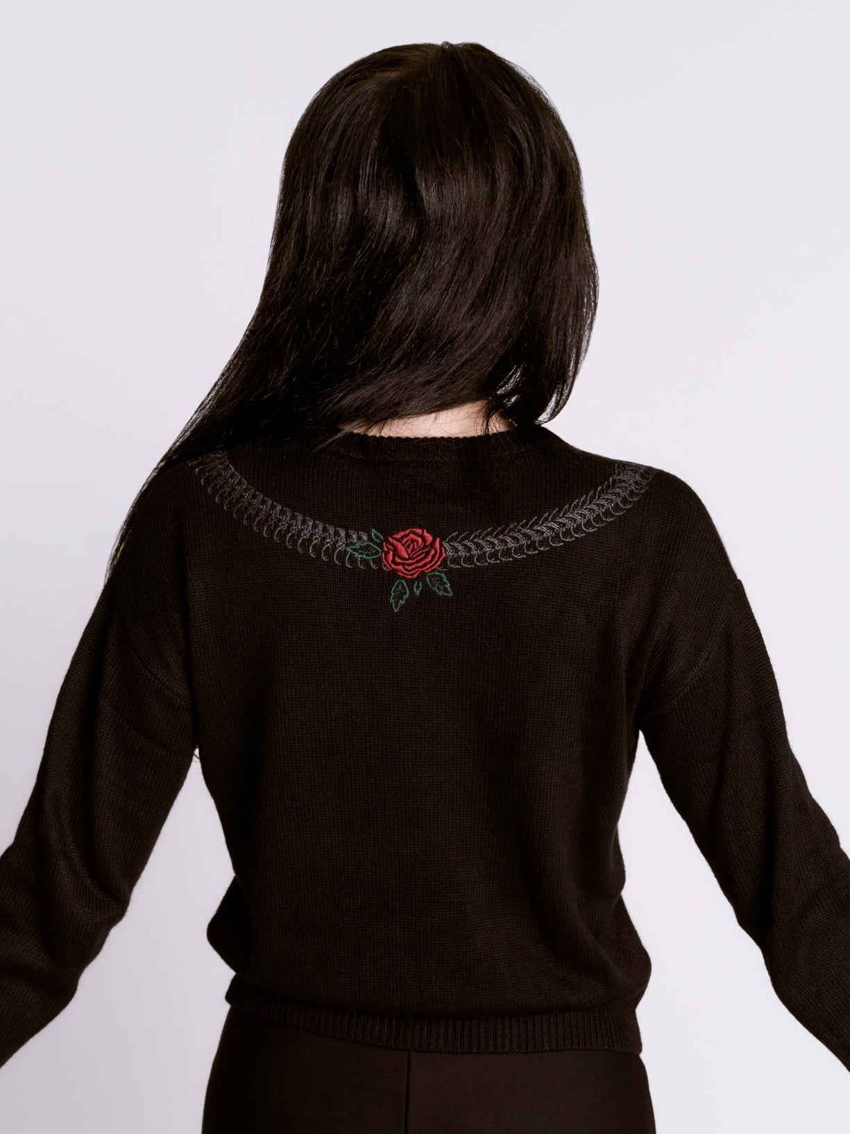 Embroidered Snake Rose Sweater – Midnight Hour