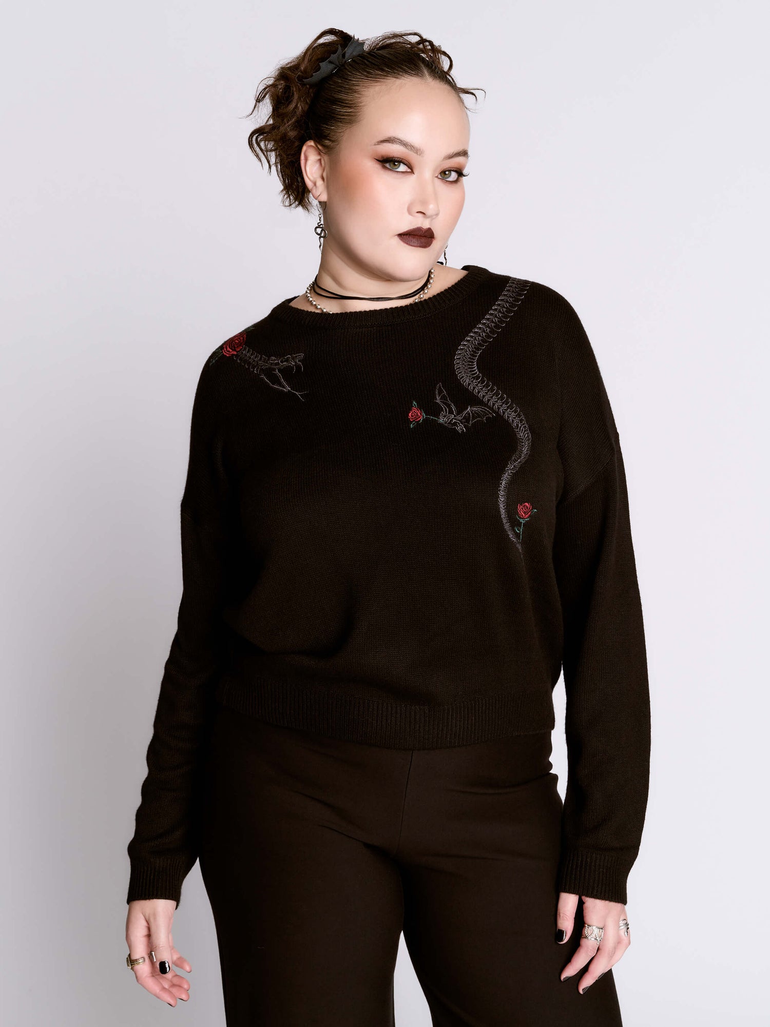 Embroidered Snake Rose Sweater – Midnight Hour